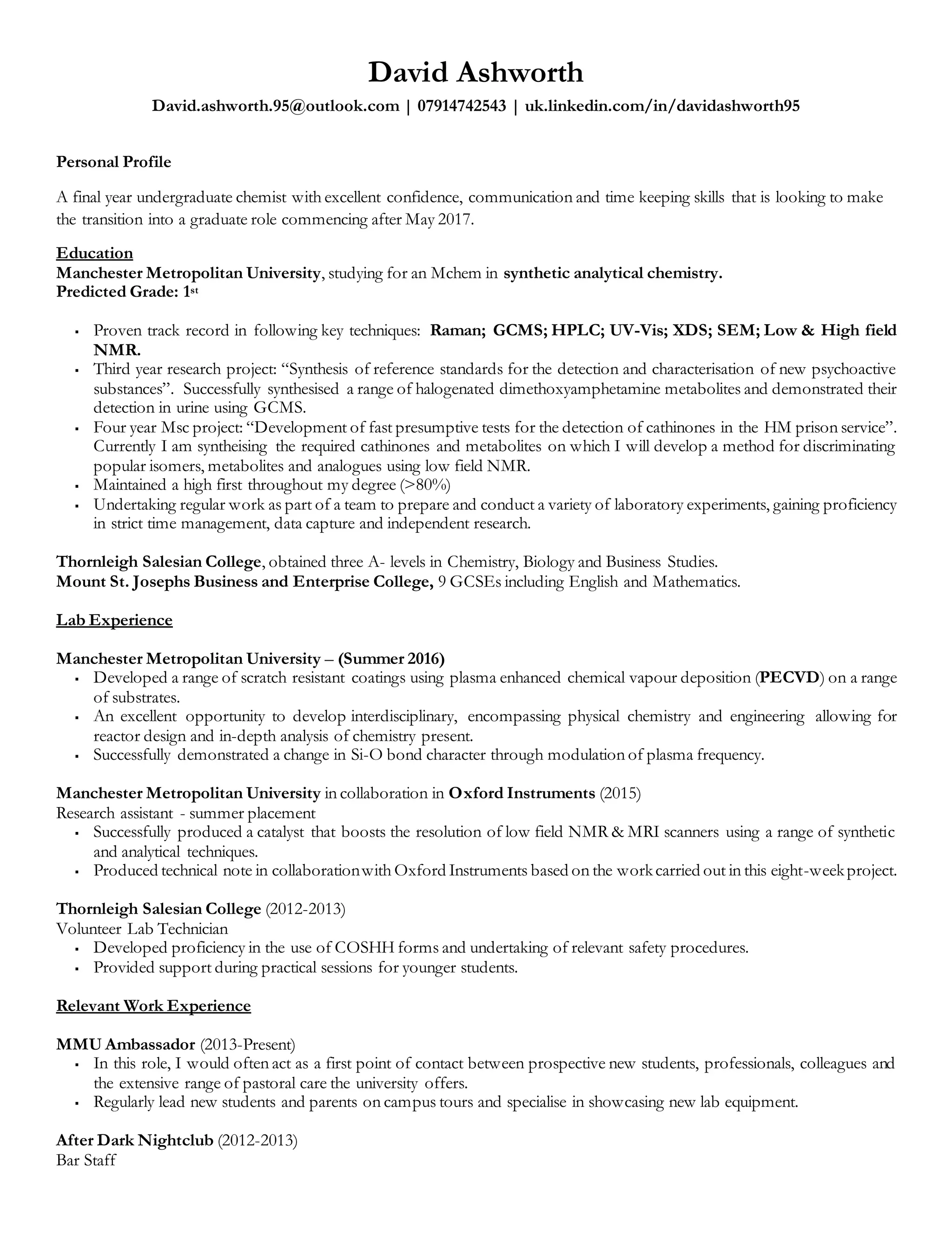 David Ashworth CV | DOCX