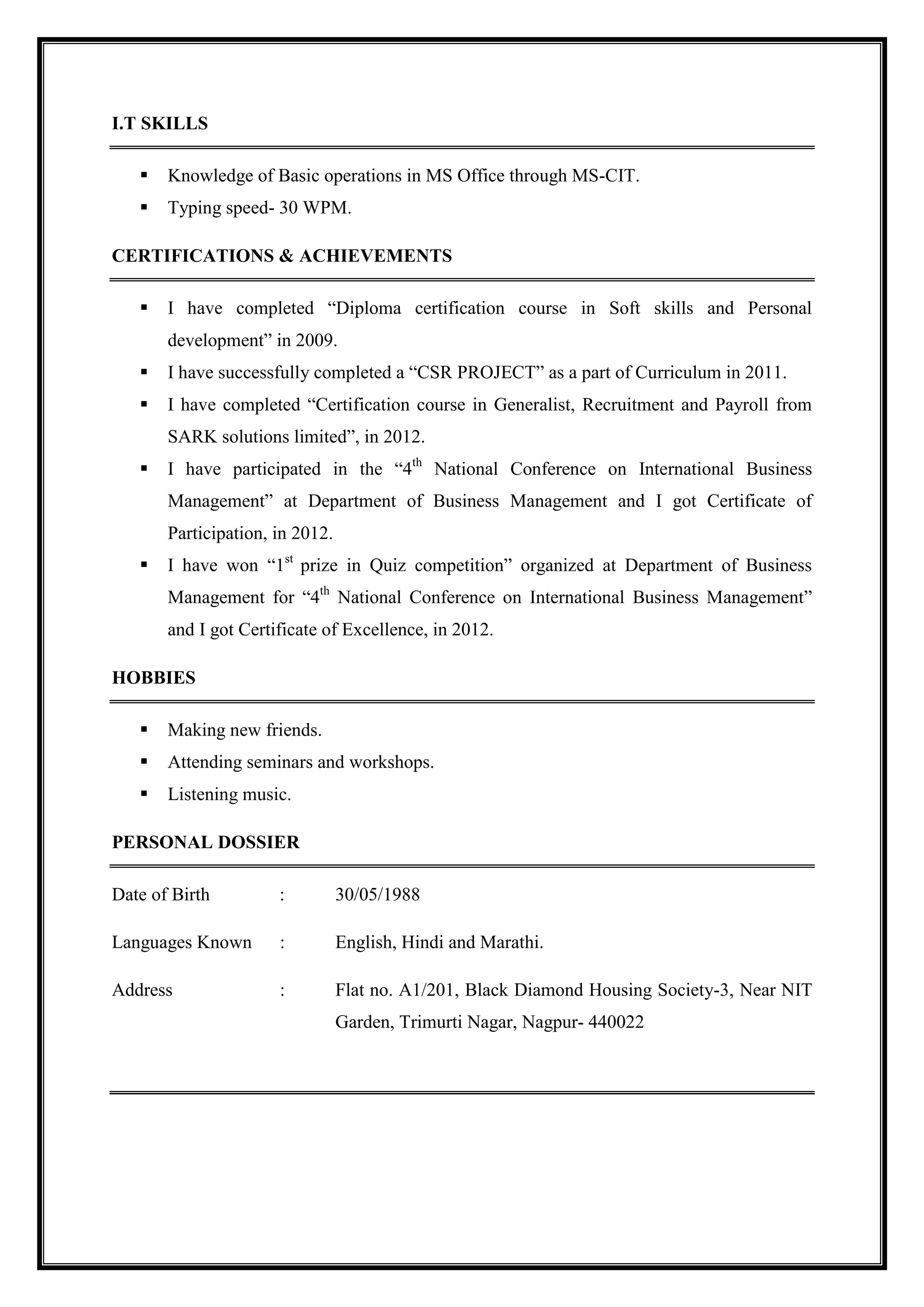 CURRICULUM VITAE- PIYUSH P. MATE | PDF