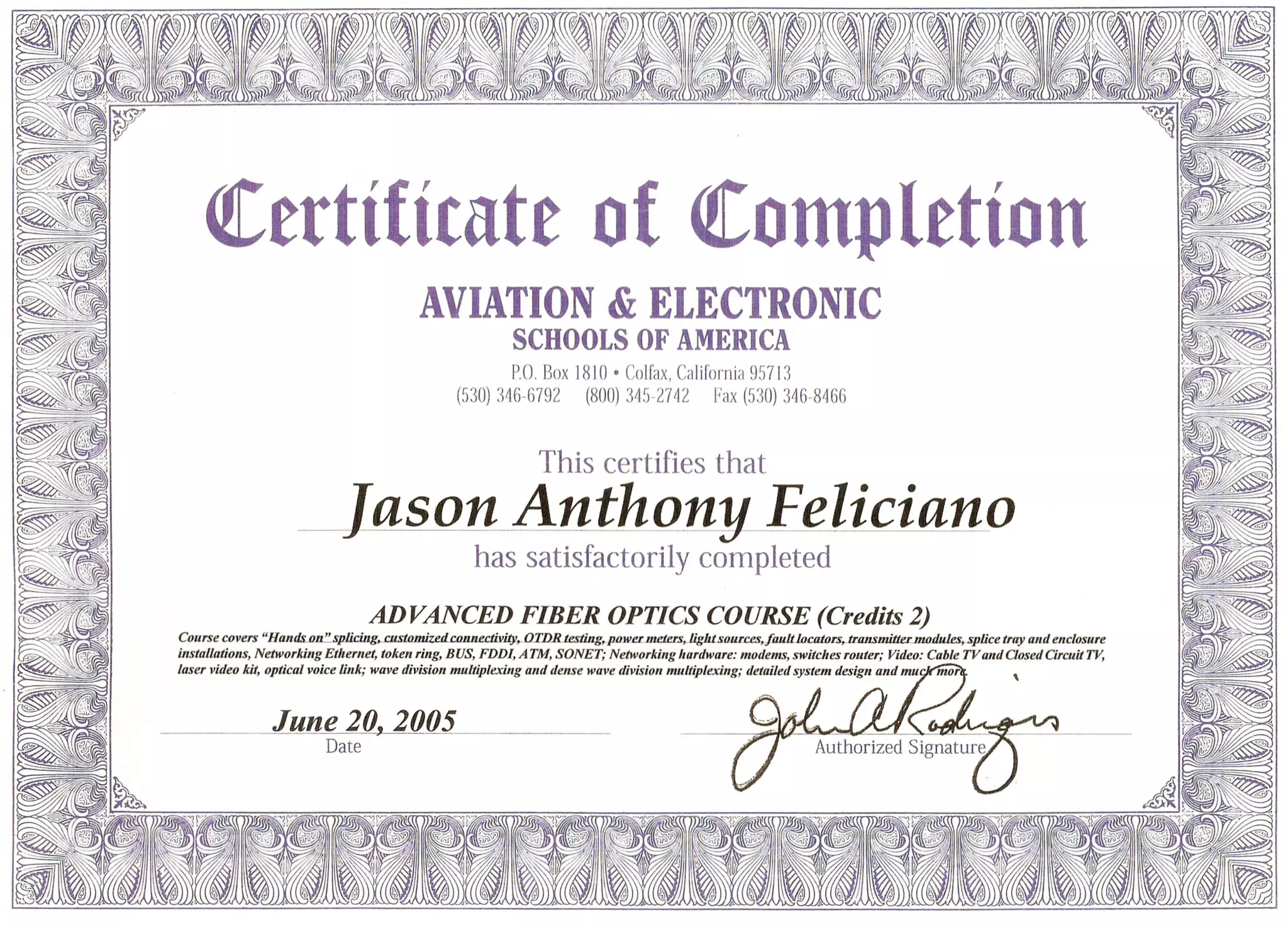 J Feliciano - Advanced Fiber Optics Certification | PDF