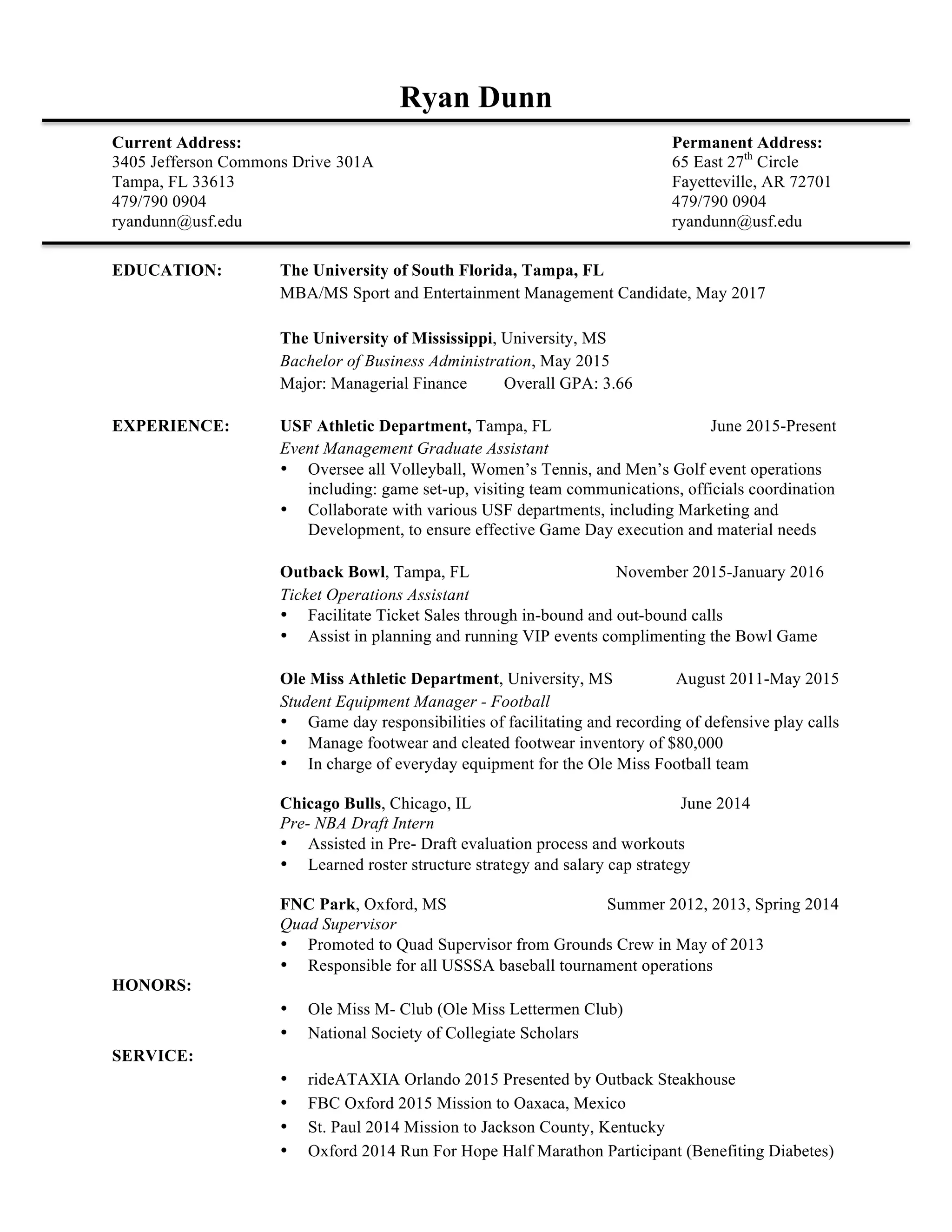 Ryan Dunn Resume | PDF | College Football | College Sports