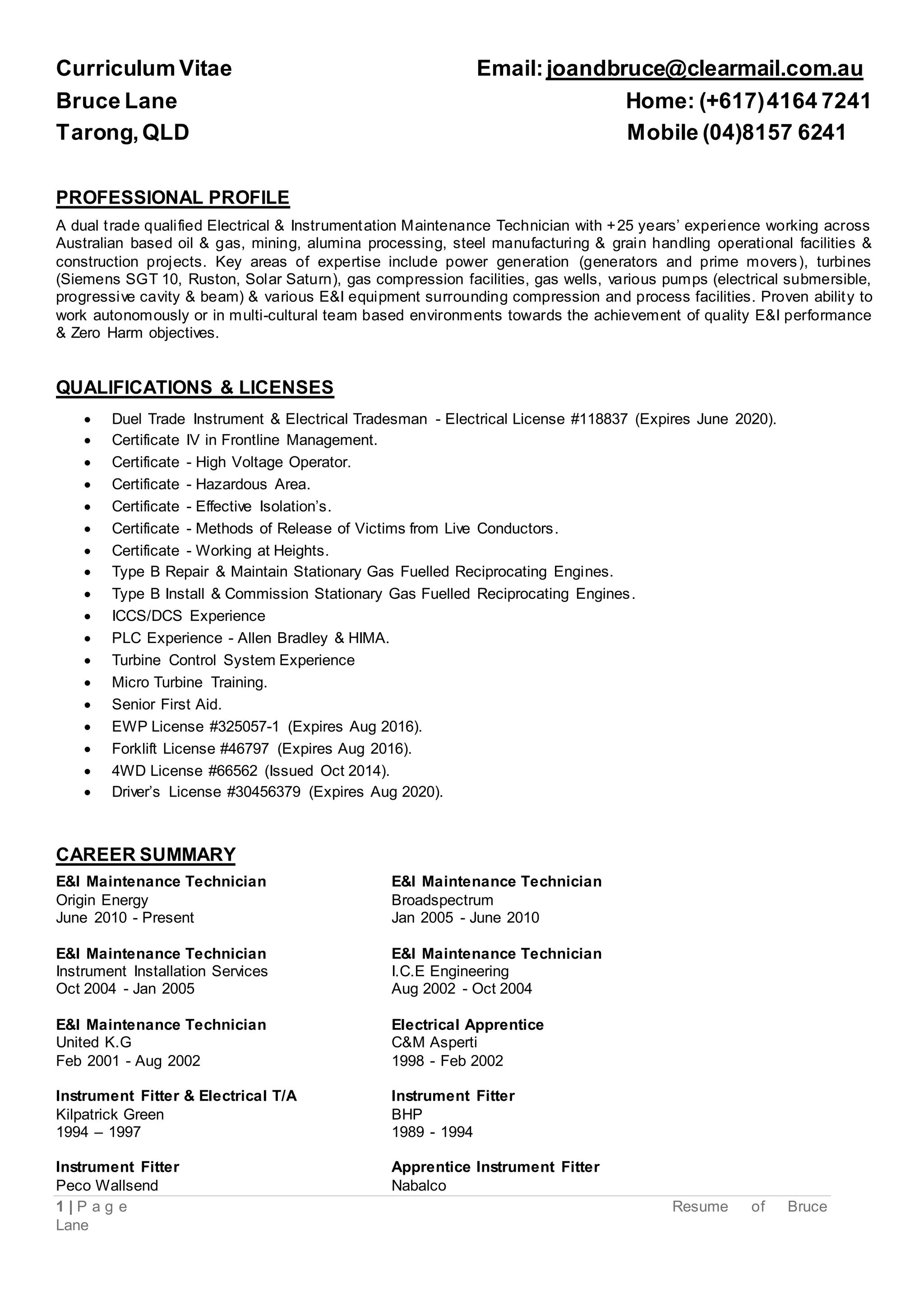 Resume of Bruce Lane | DOCX | Power and Energy Industry | Industries