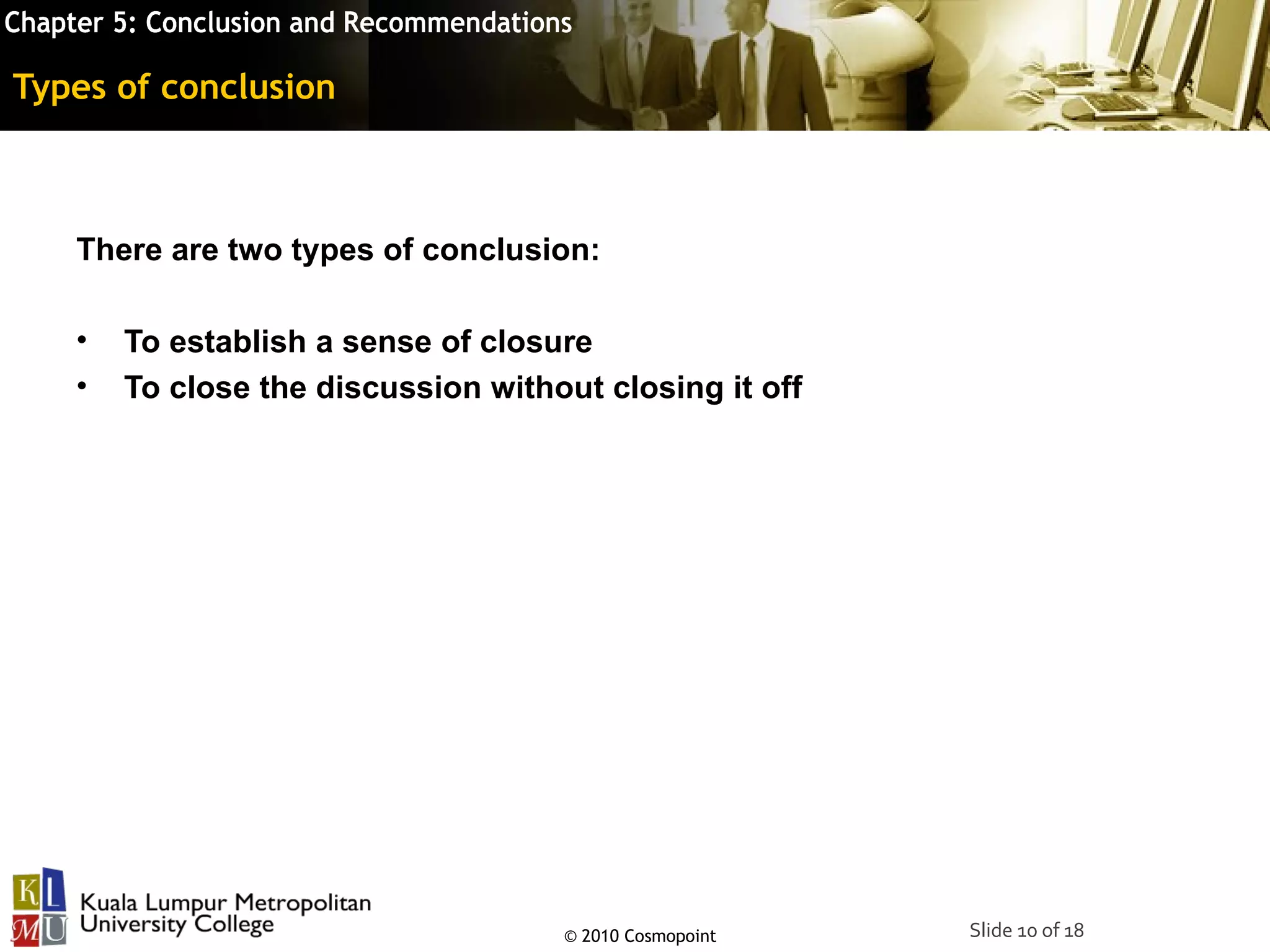 BAEB601 Chapter 5: Conclusion and Recommendation | PPT