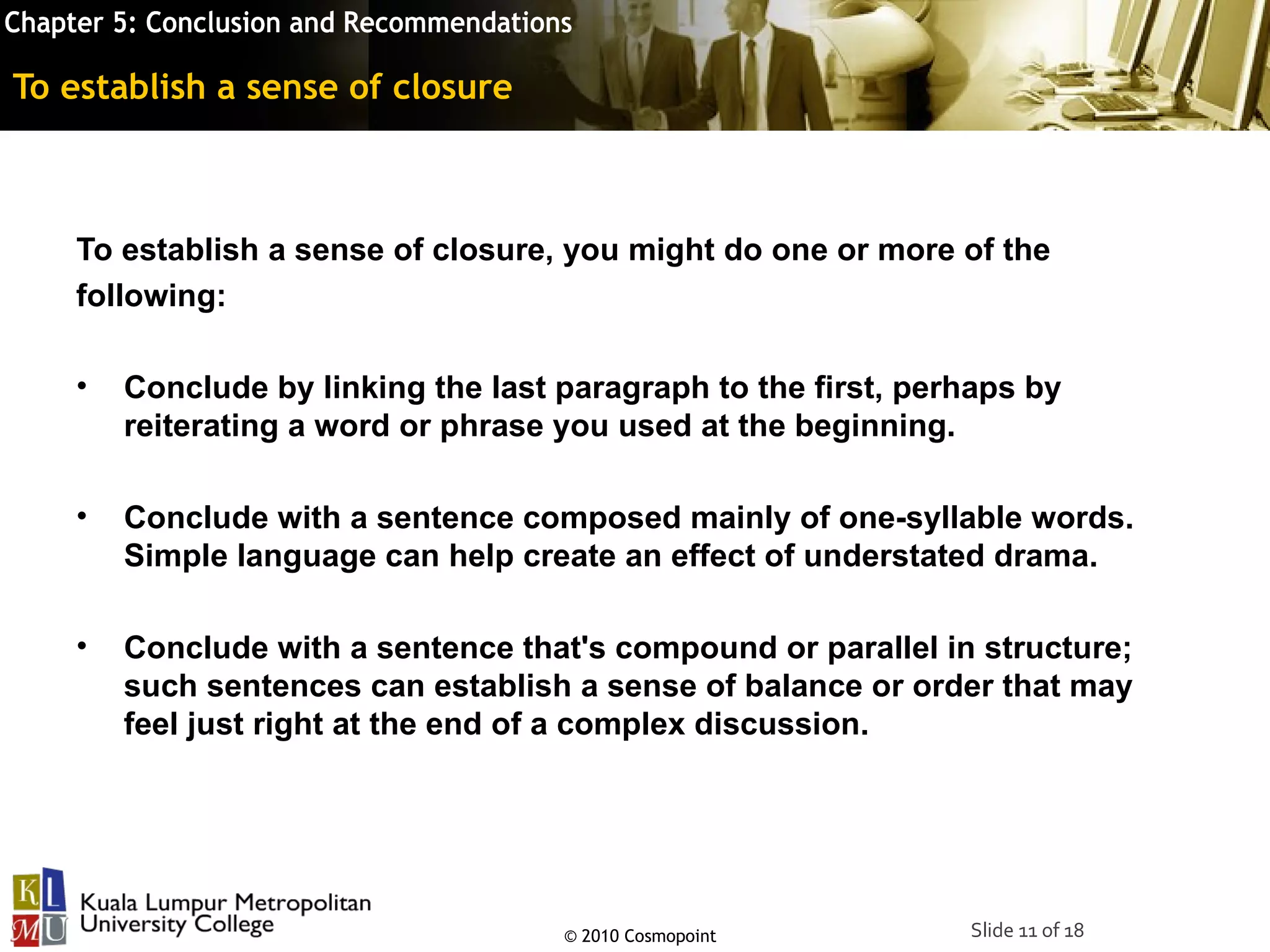 BAEB601 Chapter 5: Conclusion and Recommendation | PPT