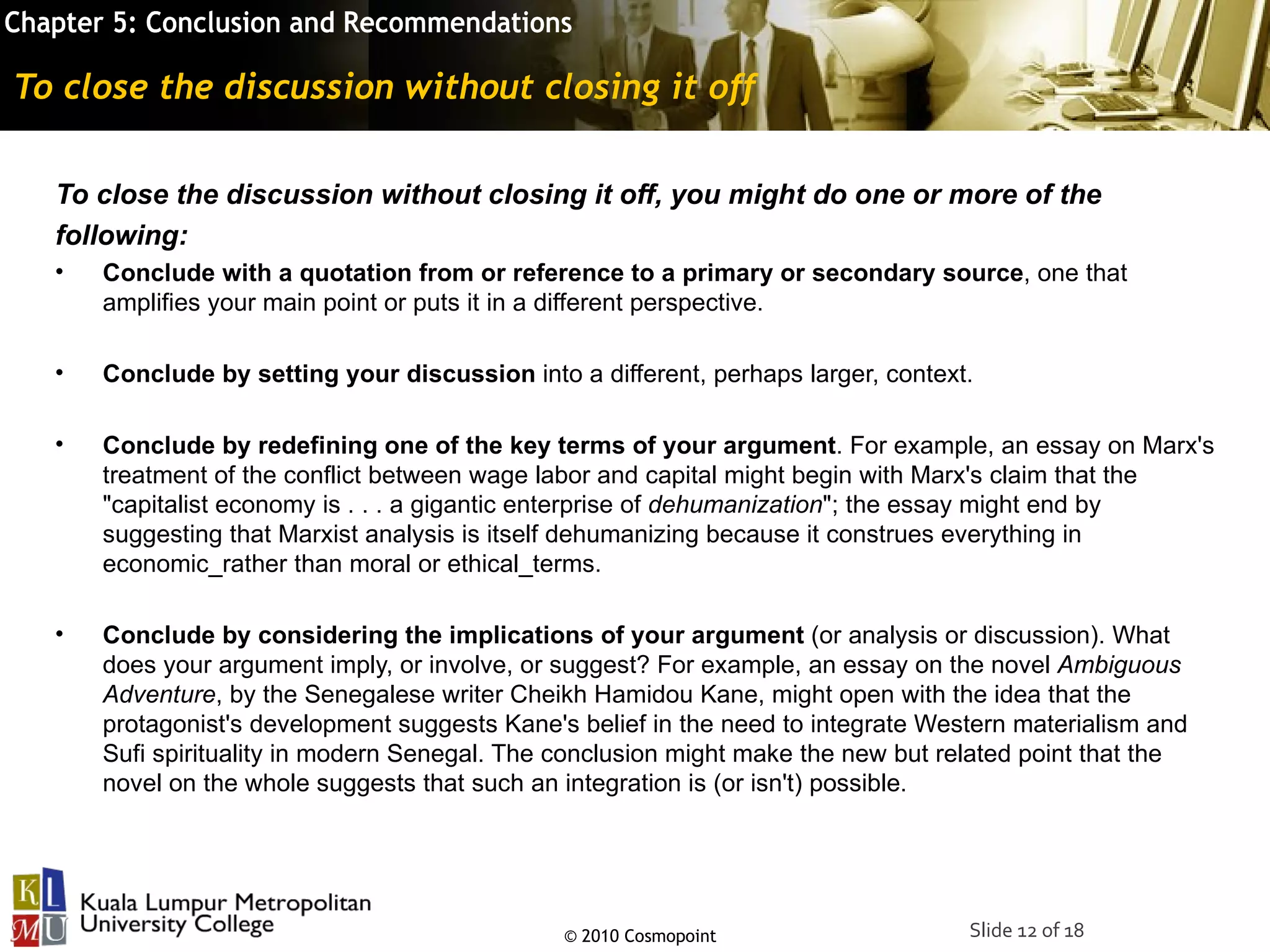 BAEB601 Chapter 5: Conclusion and Recommendation | PPT