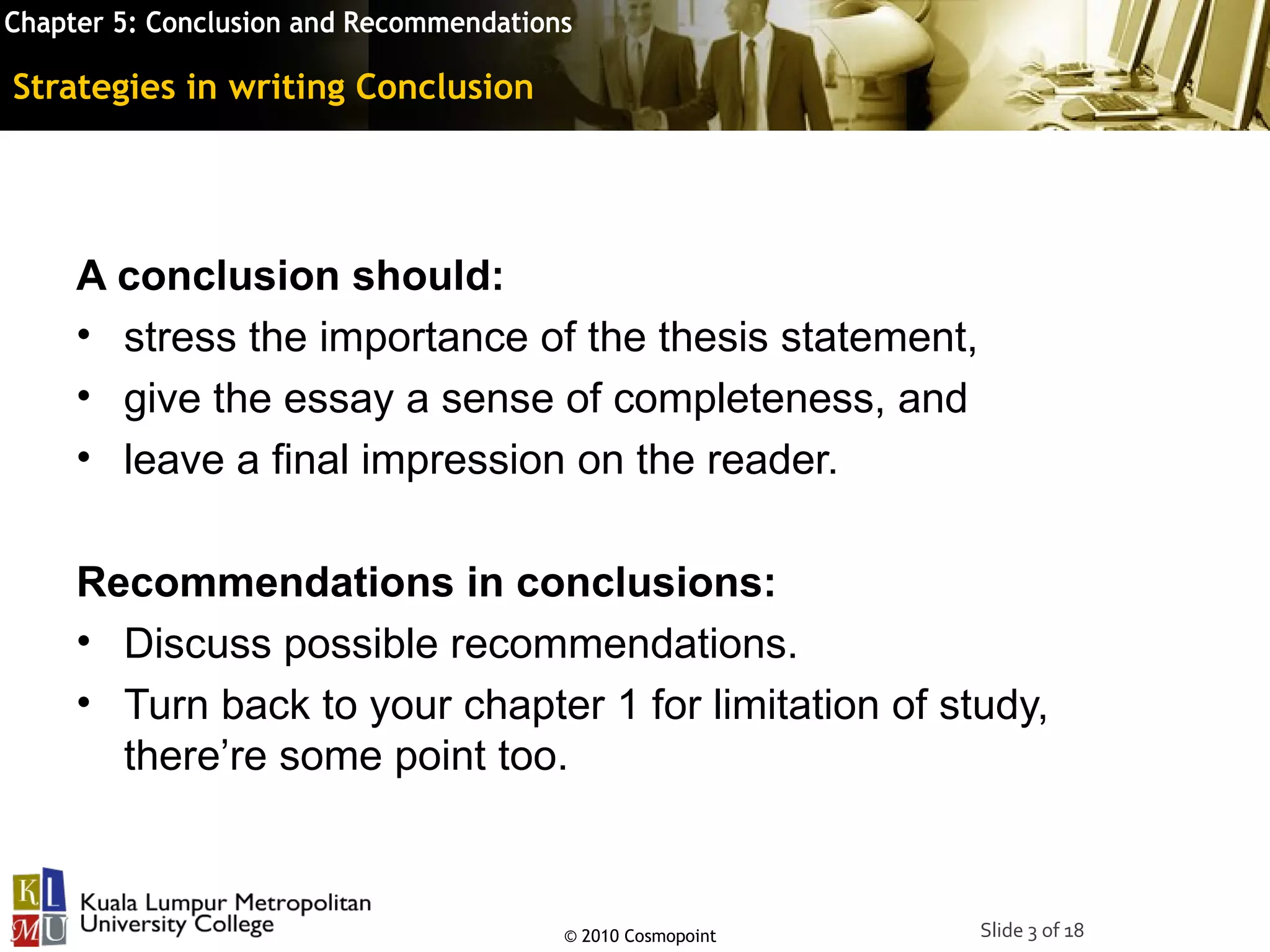 BAEB601 Chapter 5: Conclusion and Recommendation | PPT