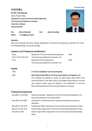CV H C HO | PDF | Postgraduate Education | College Education