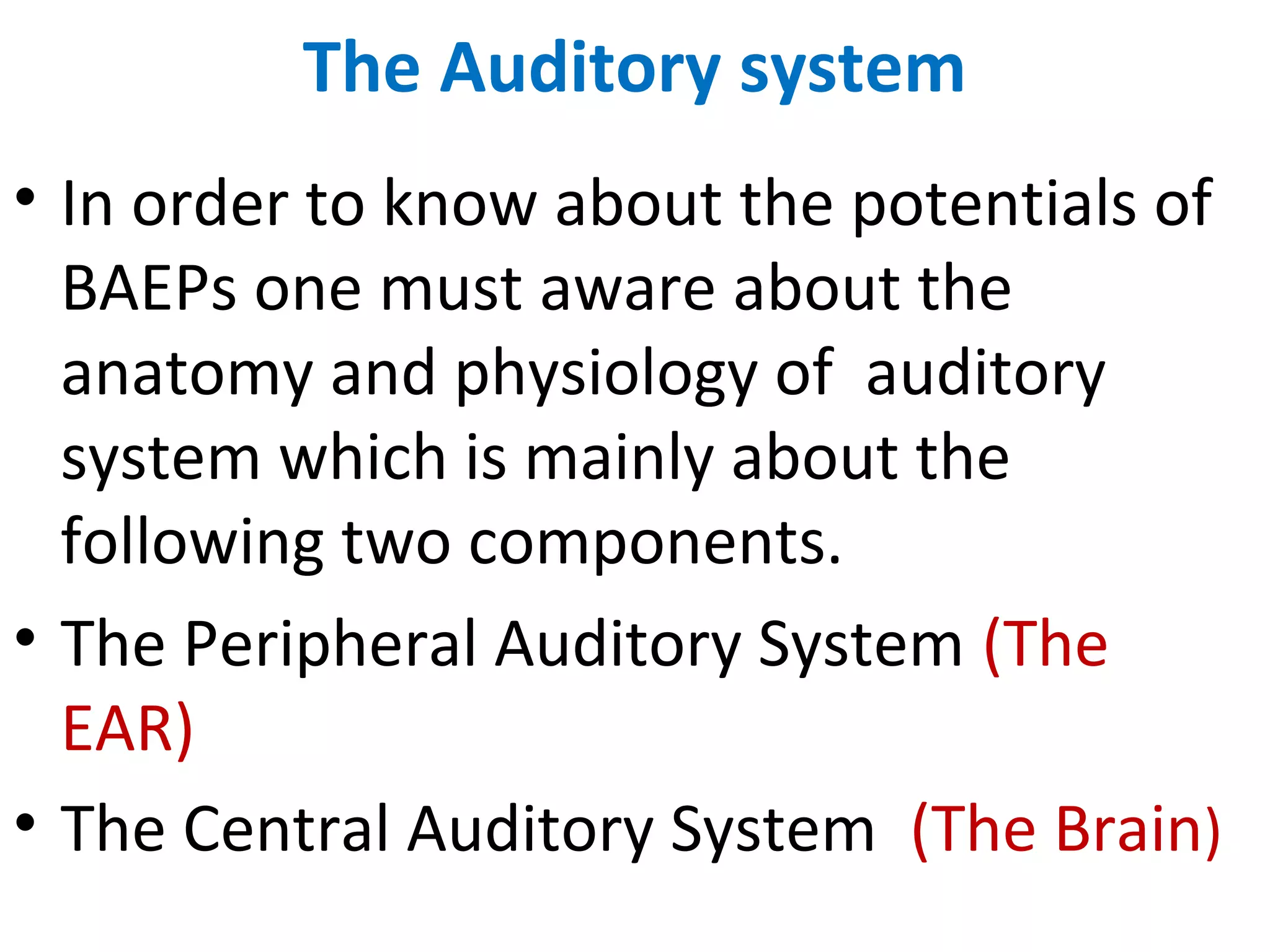 BAEP, BERA, BEP, Brainstem auditory evoked potential By Murtaza Syed | PPT