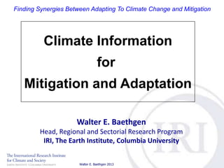 Climate Information for Mitigation and Adaptation | PPT