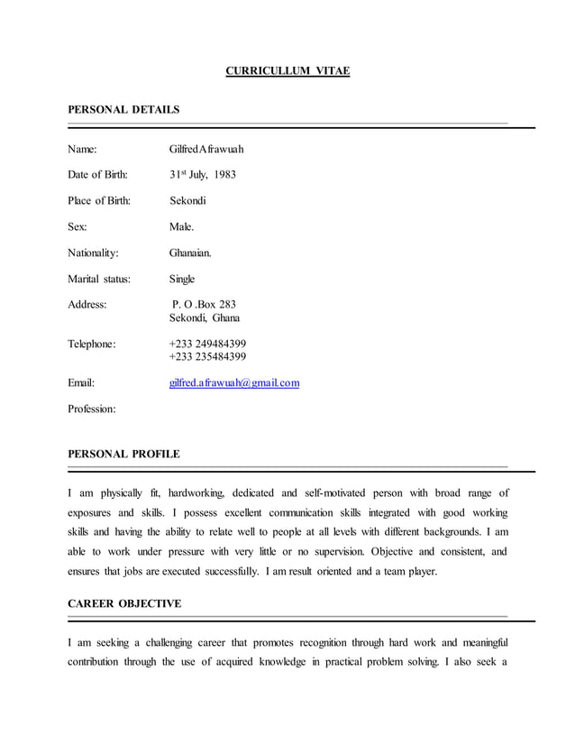GILFRED AFRAWUAH'S 2016 CV | PDF