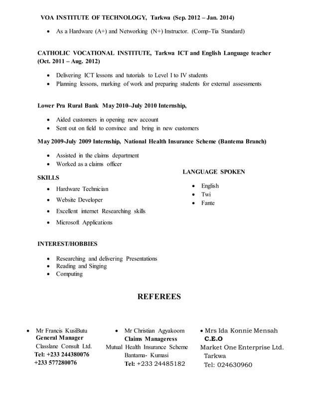 GILFRED AFRAWUAH'S 2016 CV | DOCX