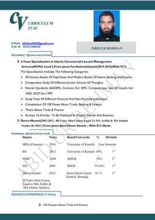 Abid ur Rehman cv for Job | PDF