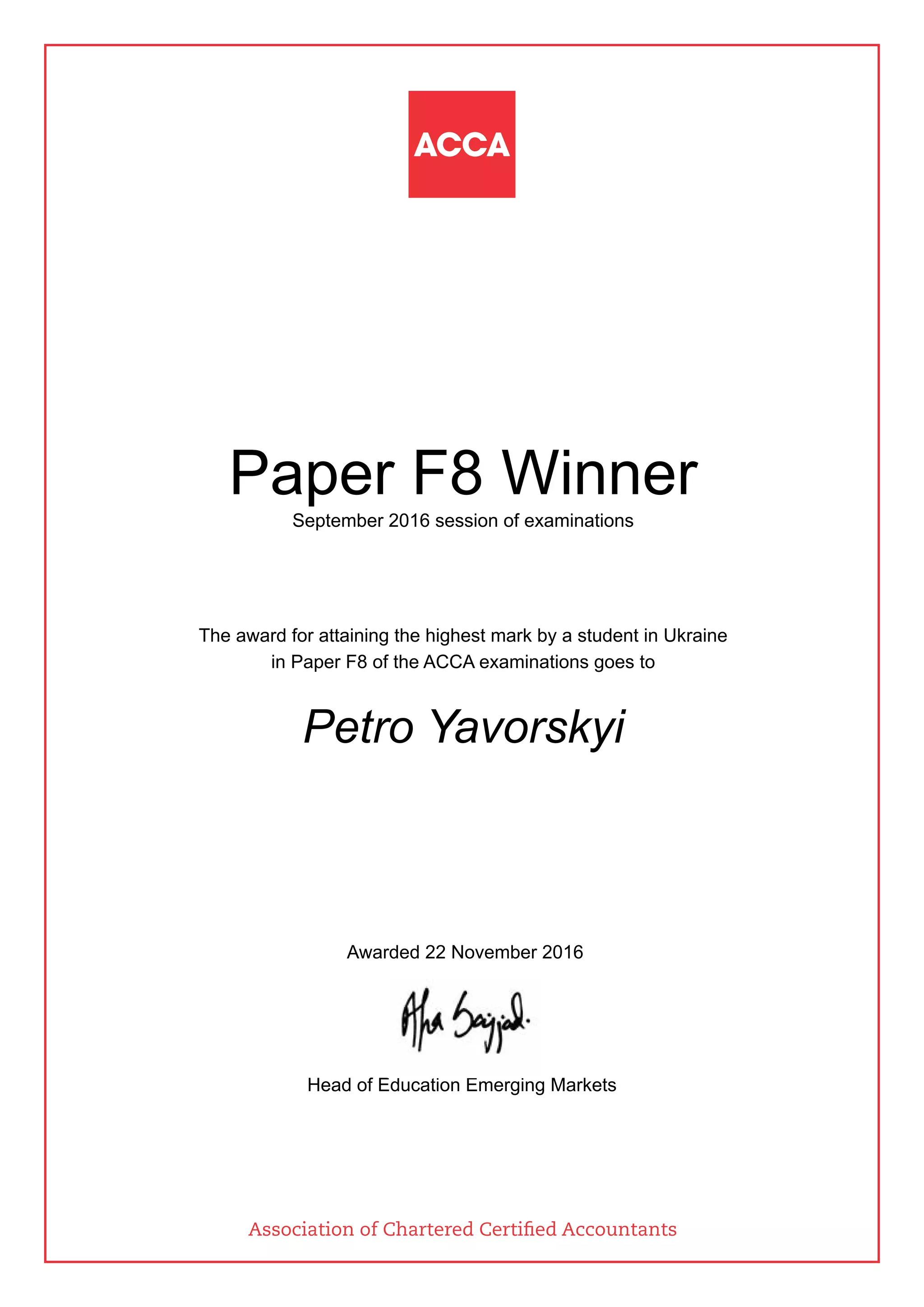 F8 Top Achiever Certificate | PDF