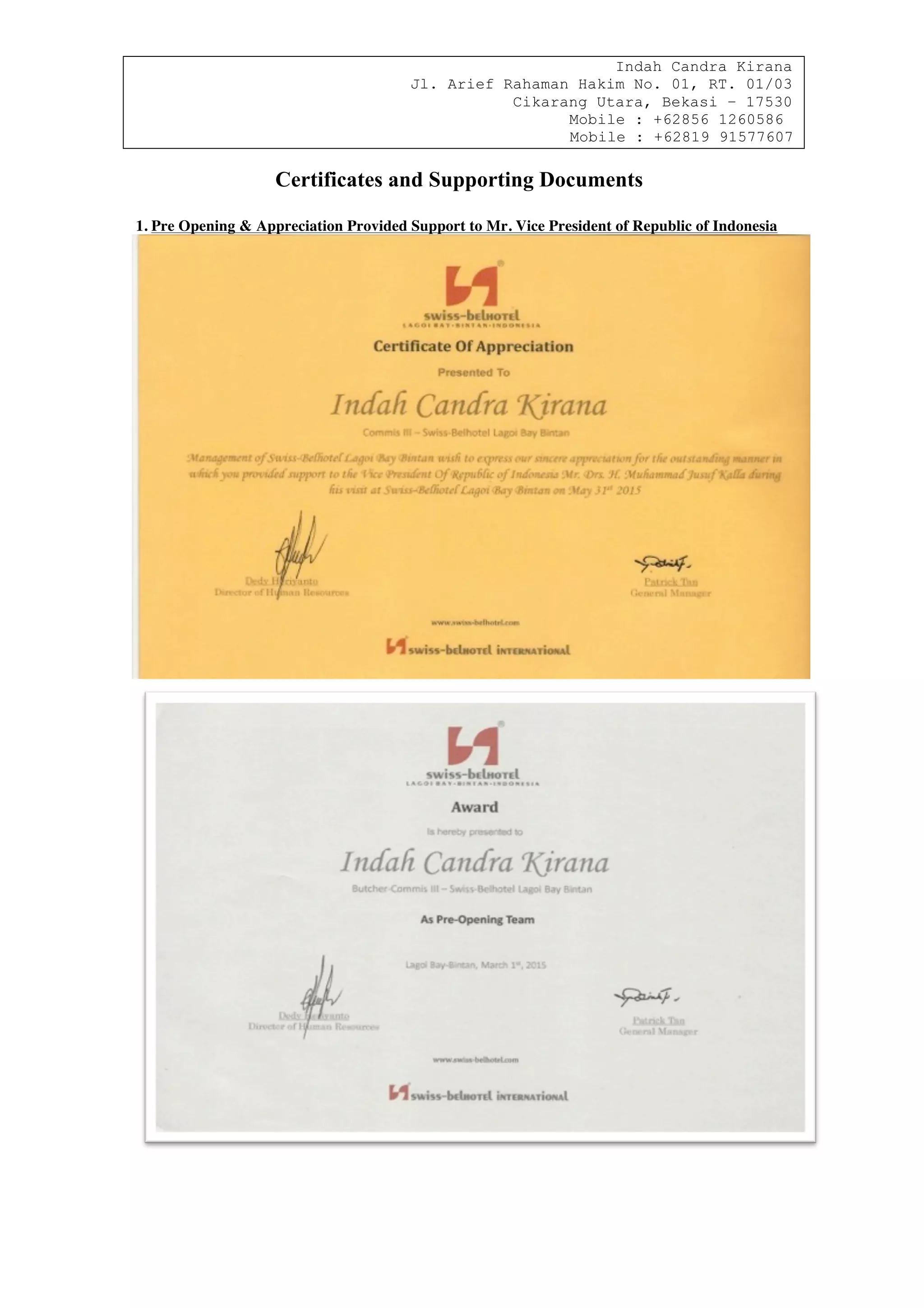 CV and Supporting Document Indah Candra Kirana2 | PDF