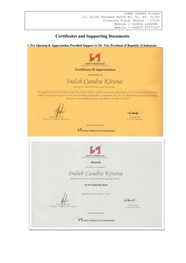 CV and Supporting Document Indah Candra Kirana2 | PDF