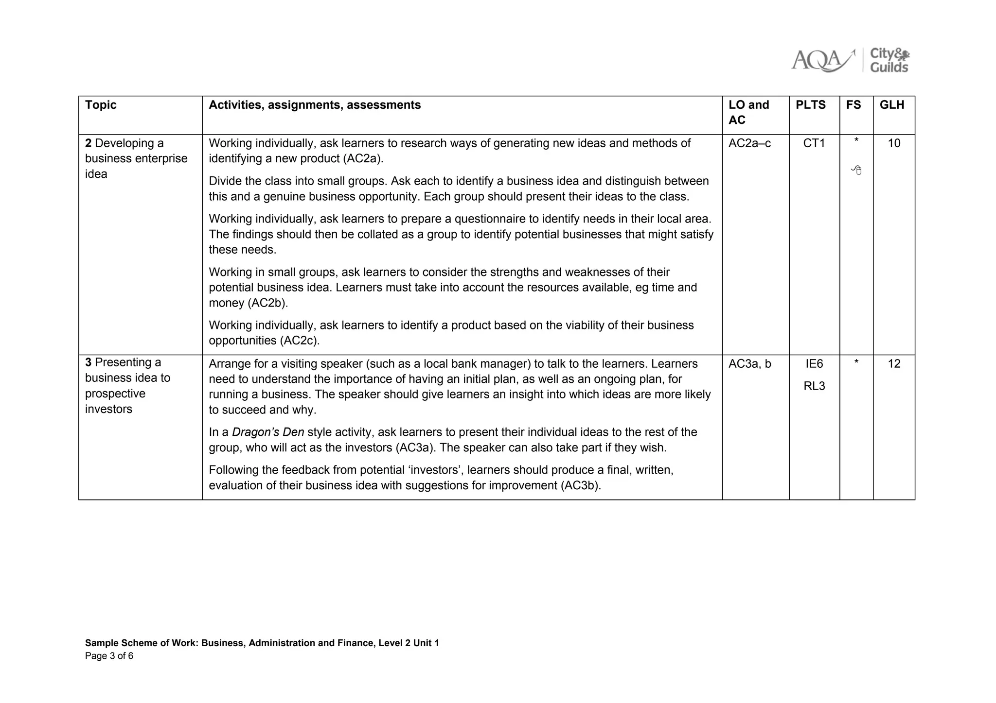 Baf Unit 1 Scheme Of Work | PDF