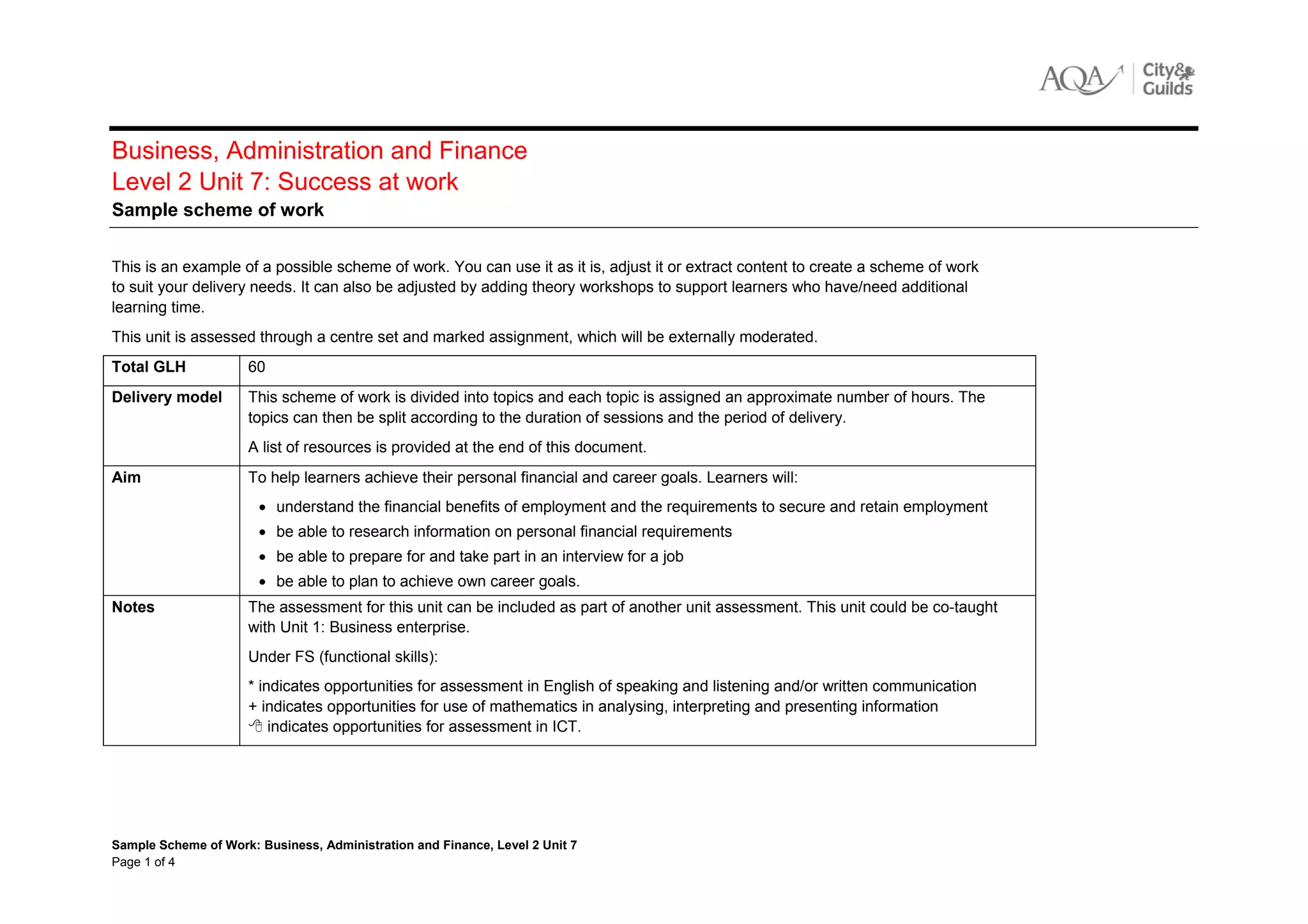 Baf Unit 7 Scheme Of Work | PDF