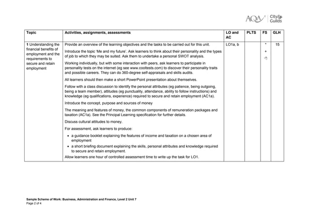 Baf Unit 7 Scheme Of Work | PDF
