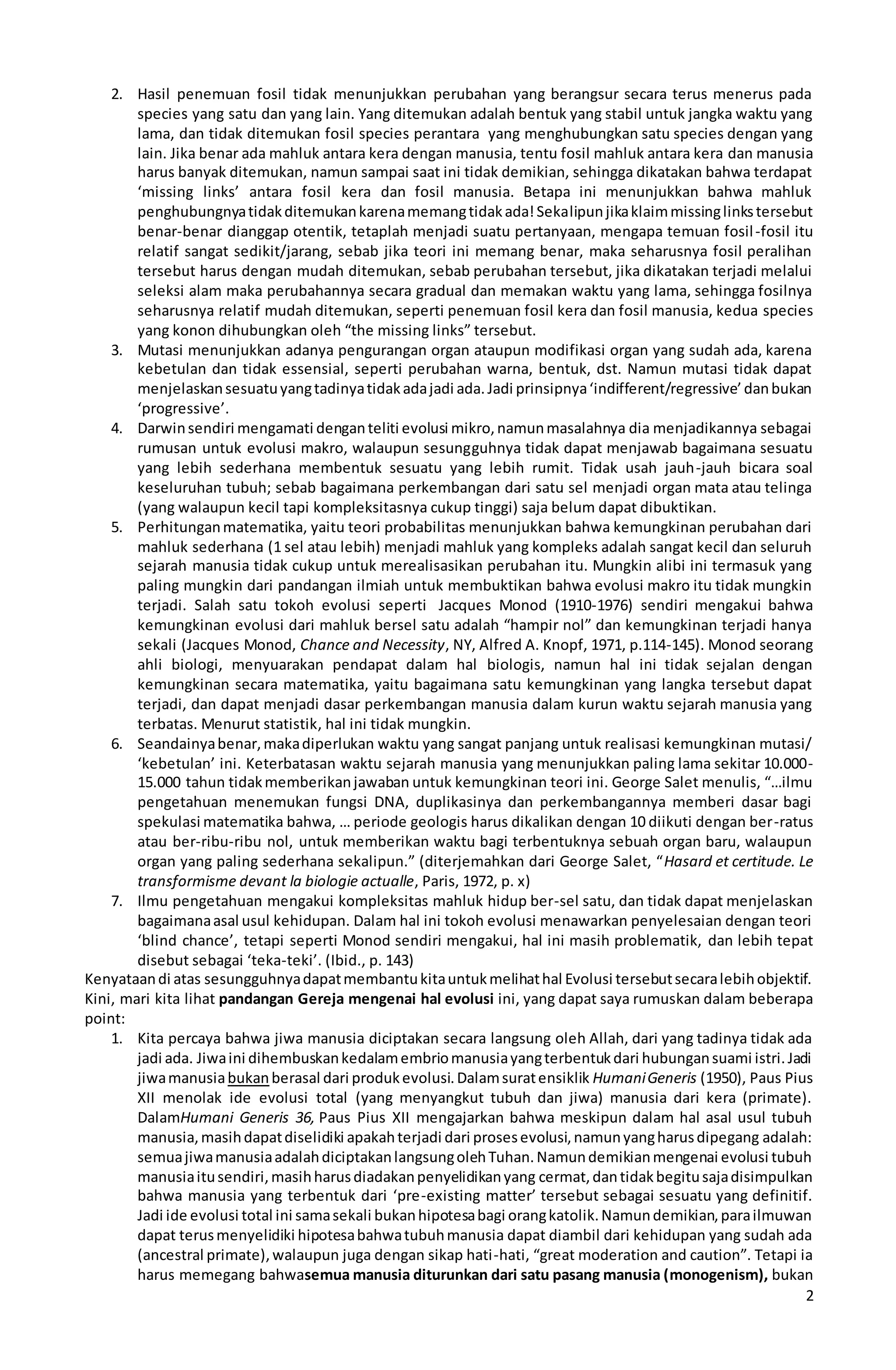 Bagaimana hubungan teori evolusi dengan iman katolik | DOCX