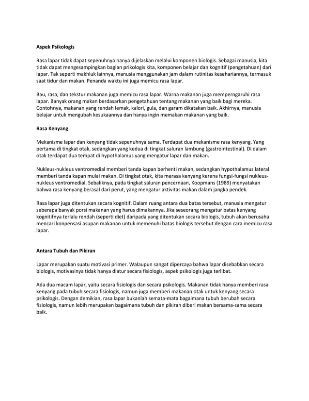 Bagaimana kita merasa lapar dan kenyang | DOCX