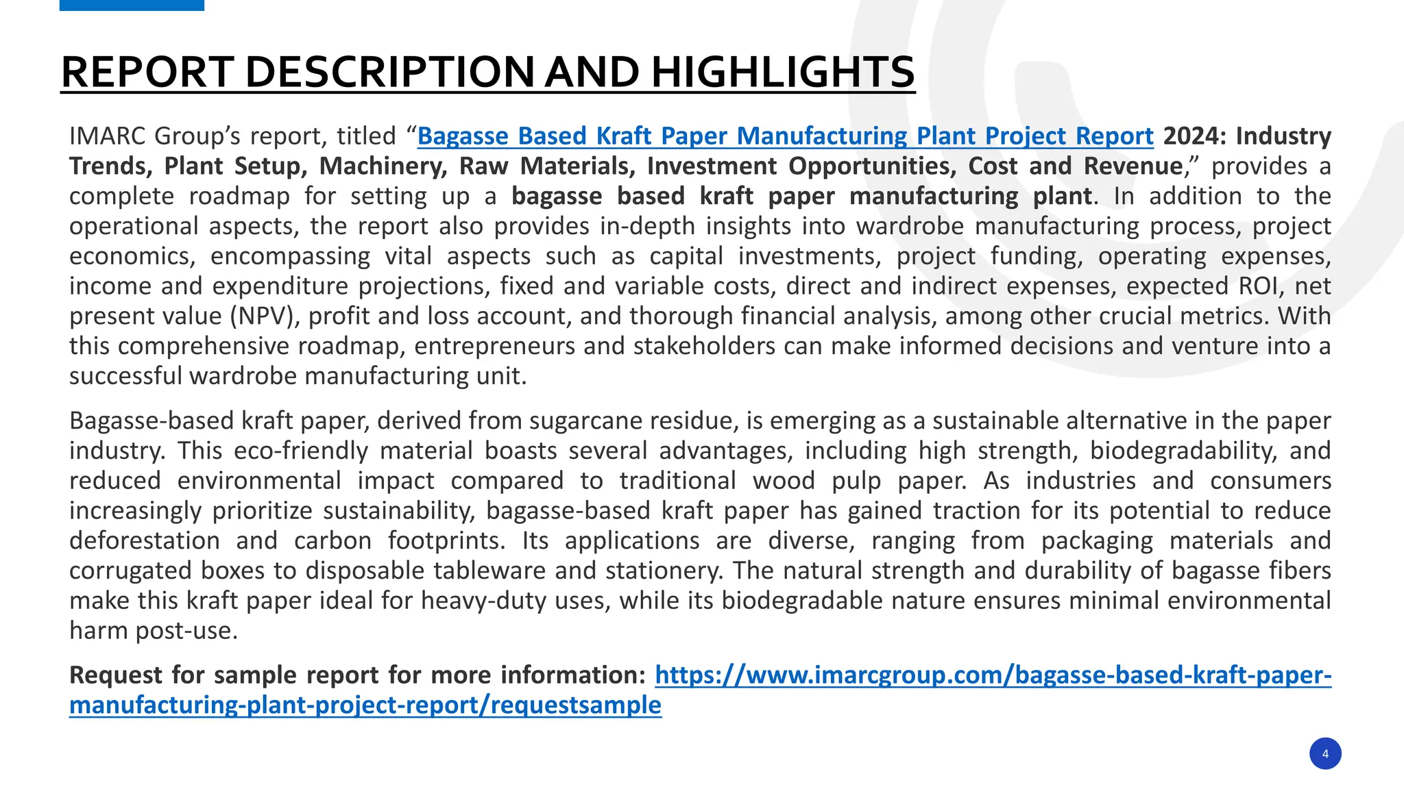 Bagasse Based Kraft Paper Manufacturing Plant Project Report | PPTX