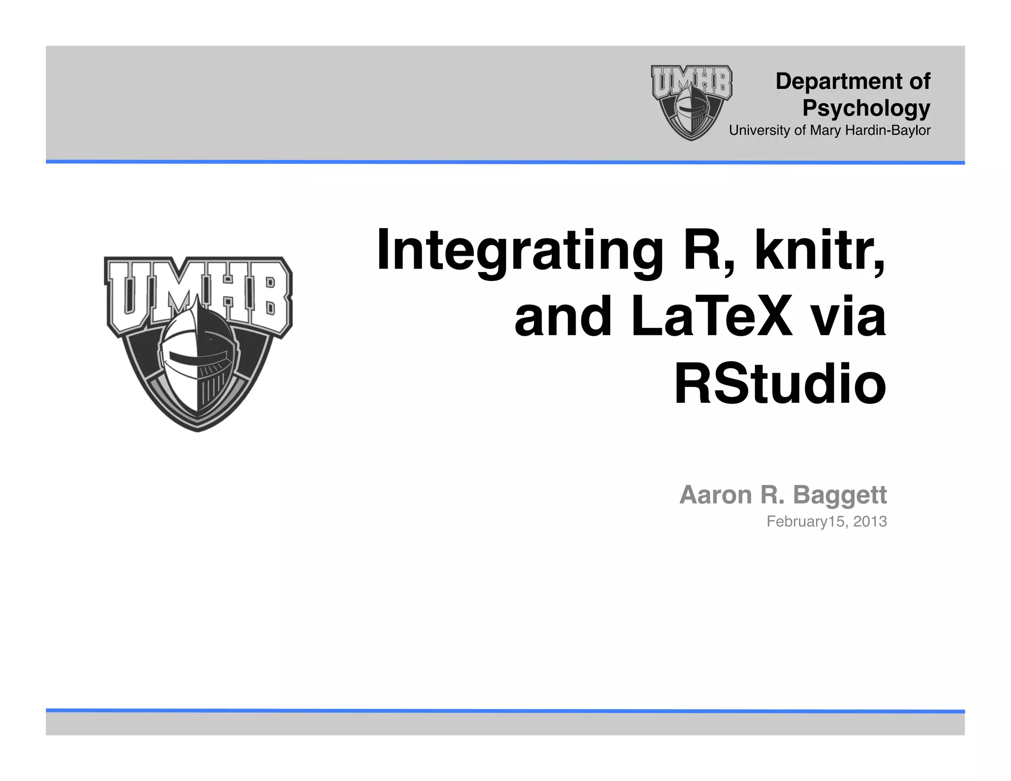 Integrating R, knitr, and LaTeX via RStudio | PDF
