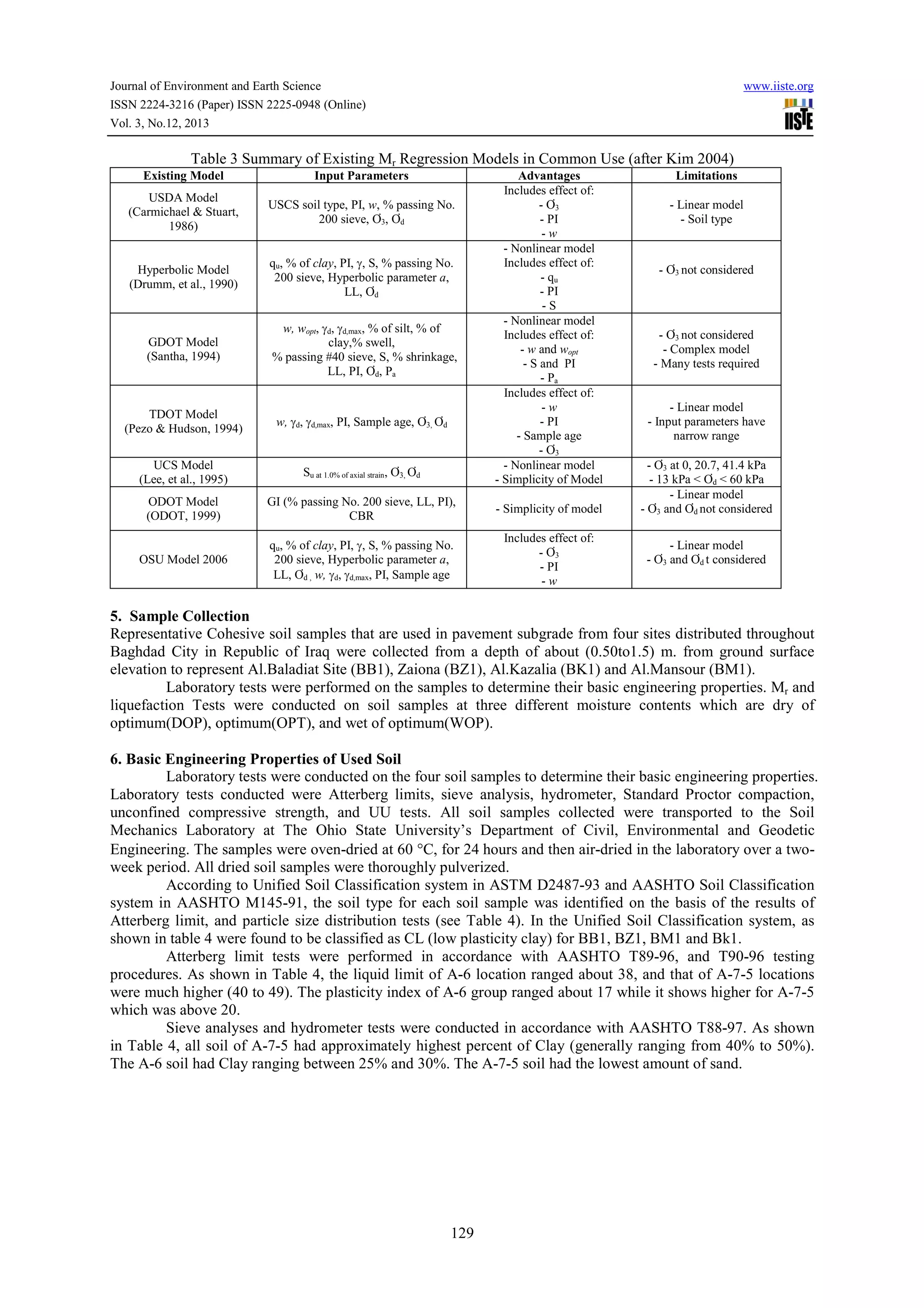 Baghdad subgrade resilient modulus and liquefaction evaluation for pavement design using load ...