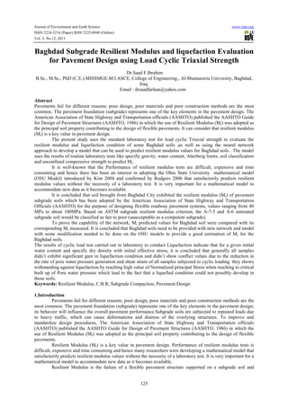 Baghdad subgrade resilient modulus and liquefaction evaluation for pavement design using load ...