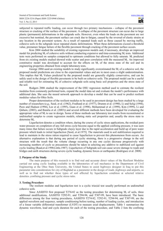 Baghdad subgrade resilient modulus and liquefaction evaluation for pavement design using load ...