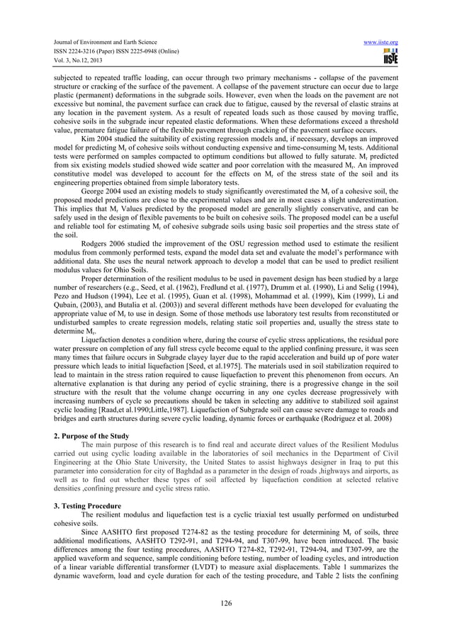 Baghdad subgrade resilient modulus and liquefaction evaluation for ...