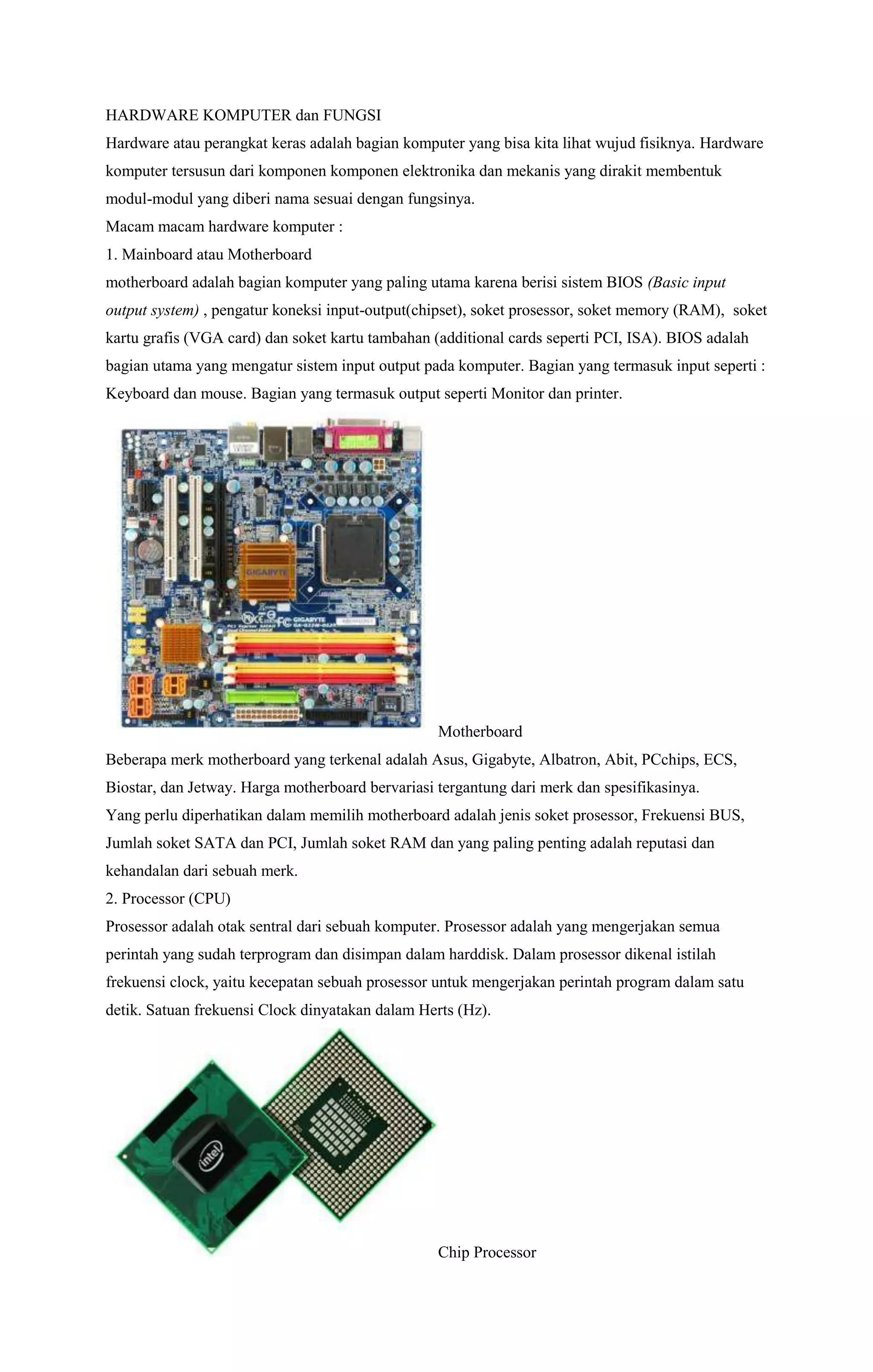 Bagian bagian komputer dan penjelasannya | DOCX