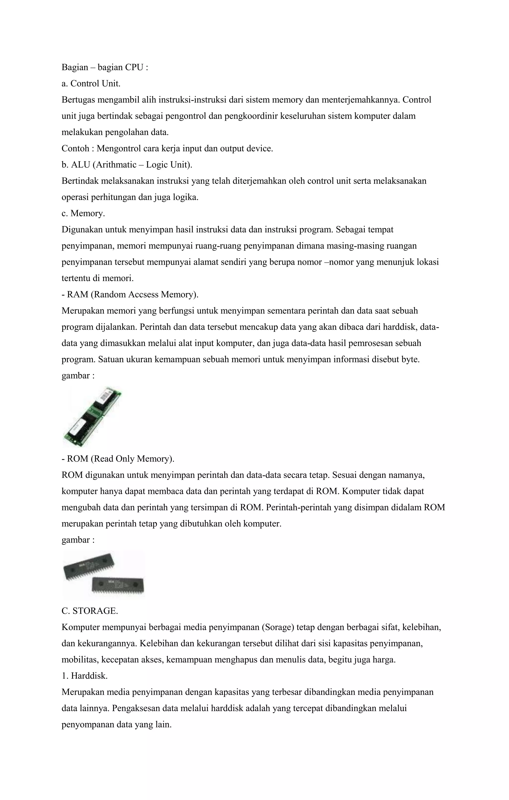 Bagian bagian komputer dan penjelasannya | DOCX