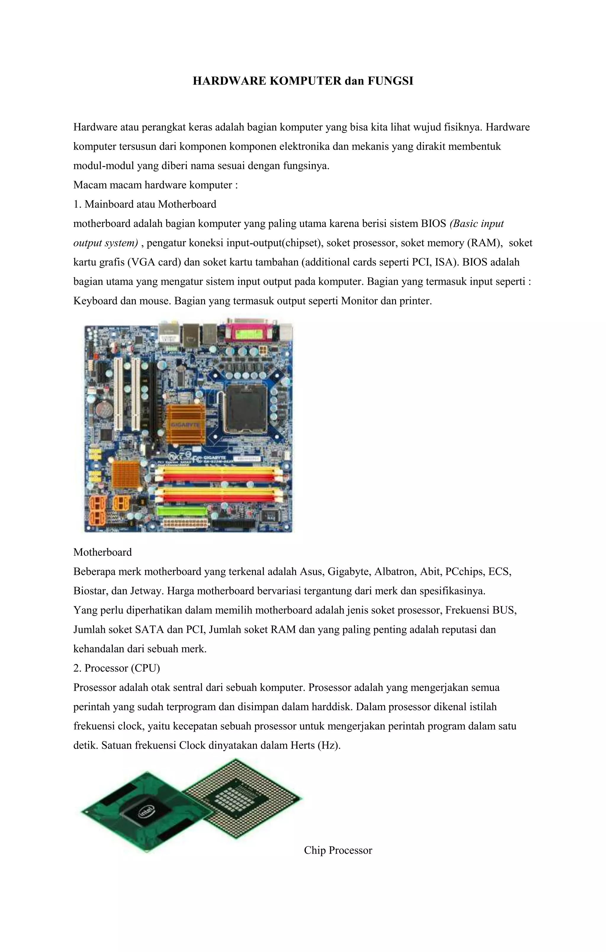 Bagian bagian komputer dan penjelasannya | DOCX