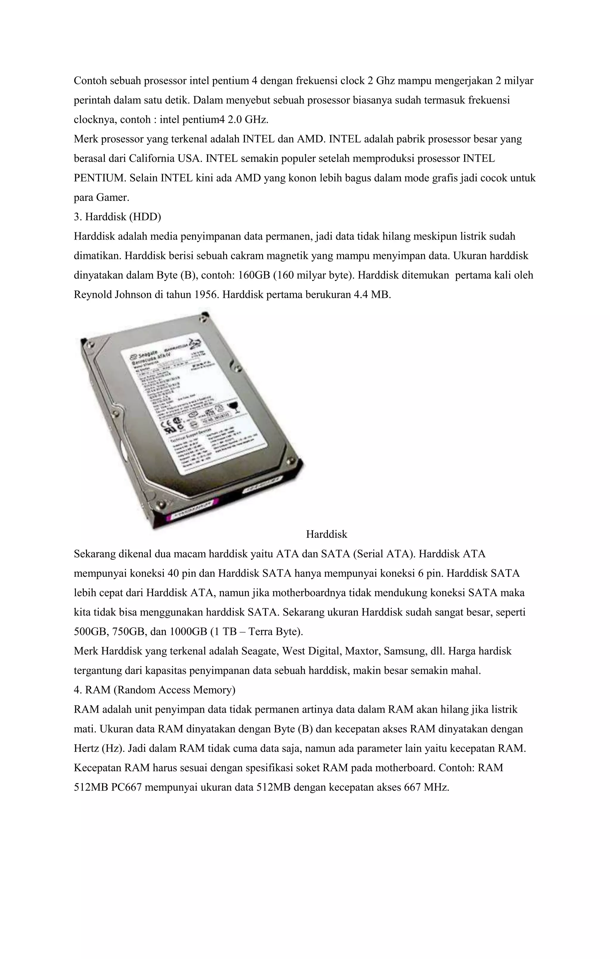 Bagian bagian komputer dan penjelasannya | PDF