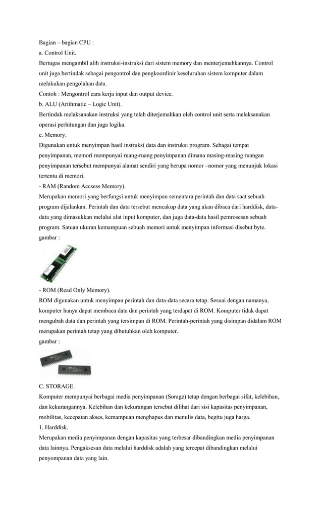 Bagian bagian komputer dan penjelasannya