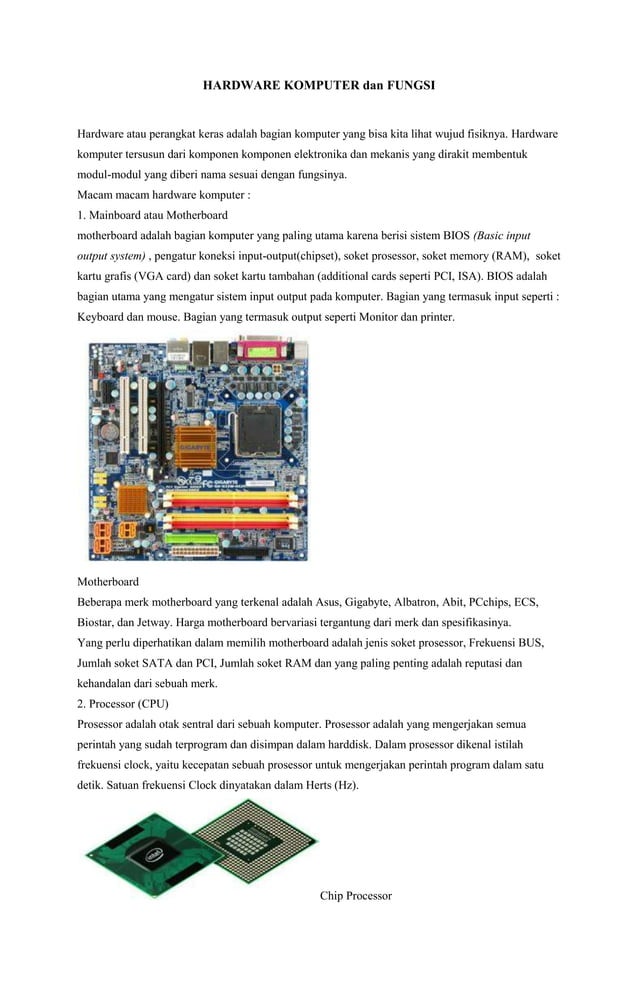 Bagian bagian komputer dan penjelasannya