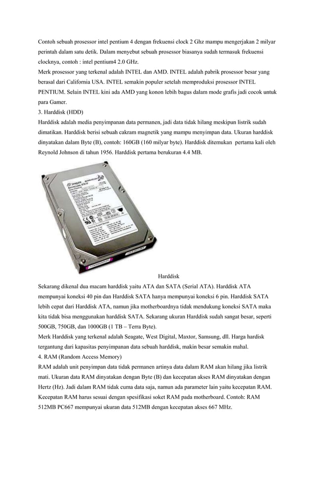 Bagian bagian komputer dan penjelasannya