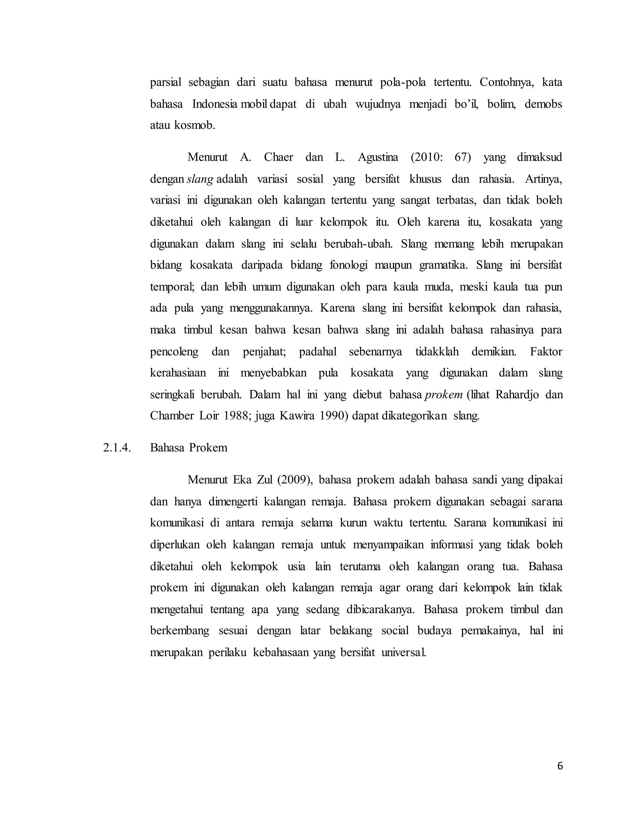 Jargon, Slang, Kata Percakapan, dan Bahasa Prokem | DOCX