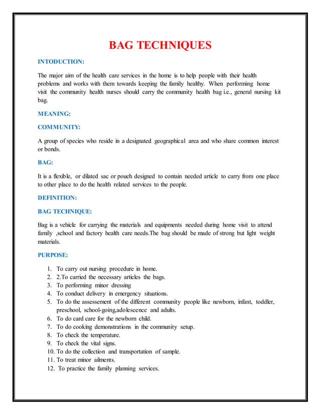 Bag techniques | DOCX