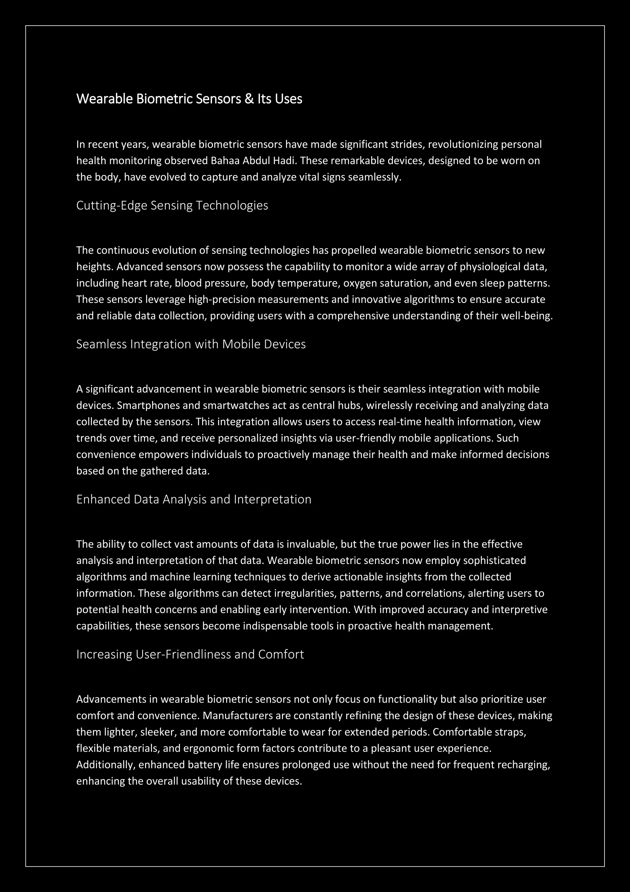 Wearable Biometric Sensors & Its Uses | PDF