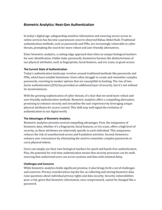 Biometric Analytics: Next-Gen Authentication | PDF