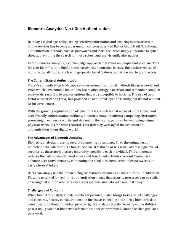 Biometric Analytics: Next-Gen Authentication | PDF