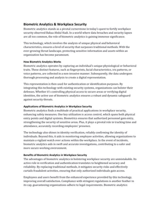 Biometric Analytics & Workplace Security | PDF