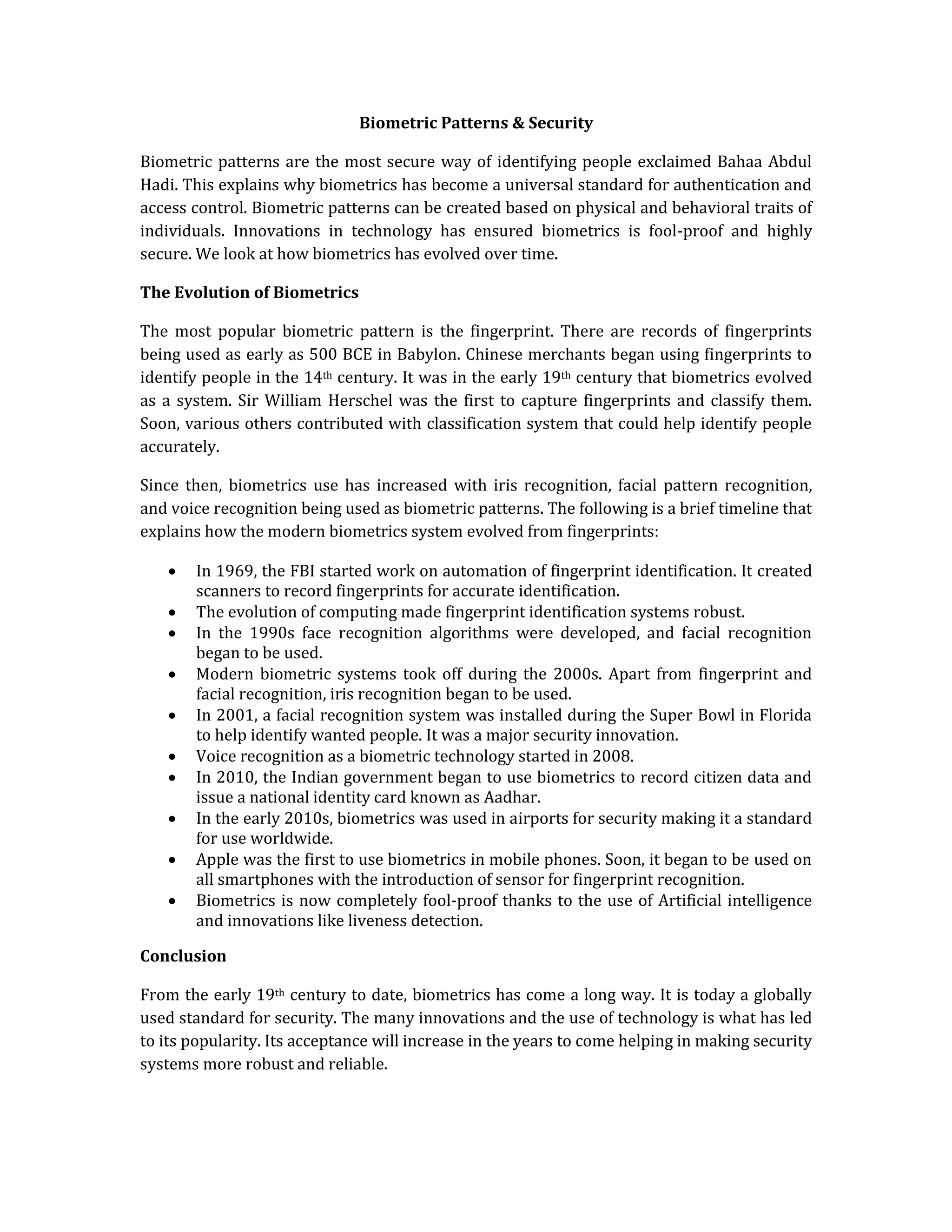 Biometric Patterns & Security | PDF