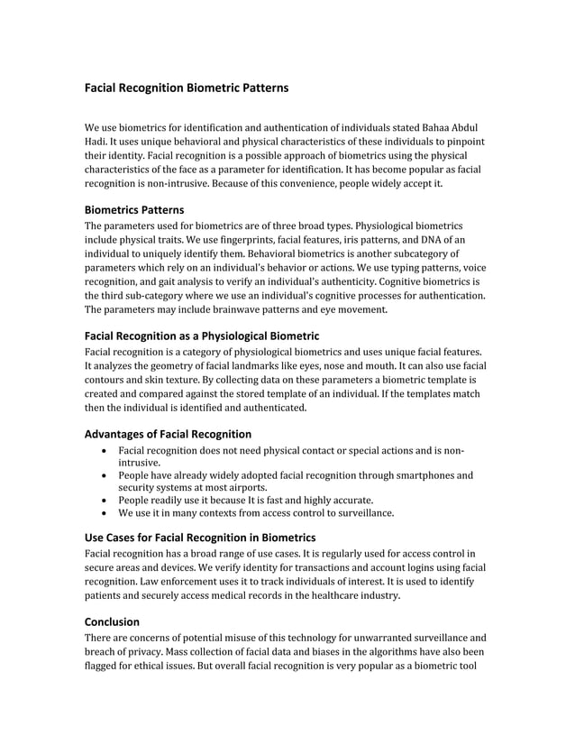 Facial Recognition Biometric Patterns | PDF