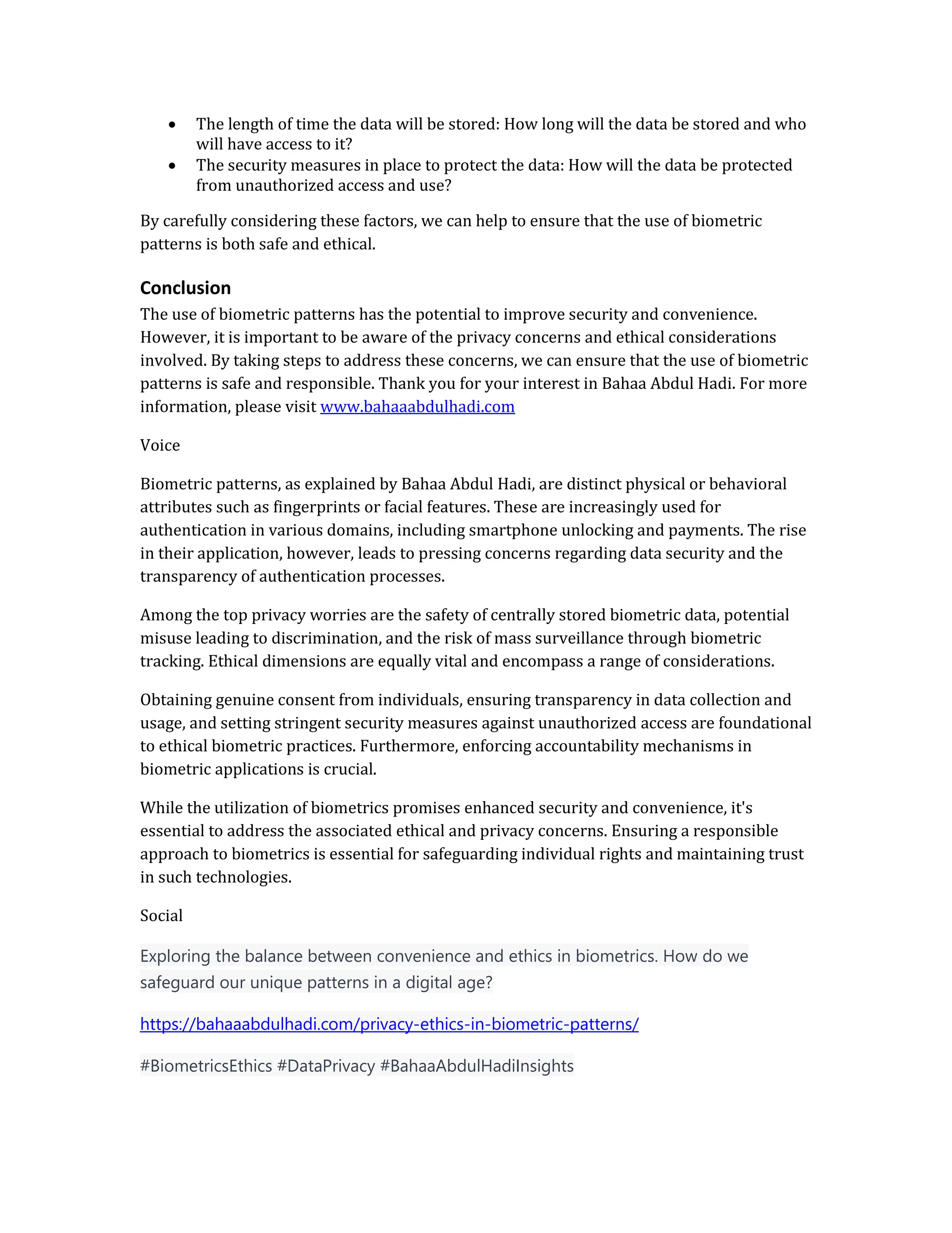 Privacy & Ethics in Biometric Patterns | PDF