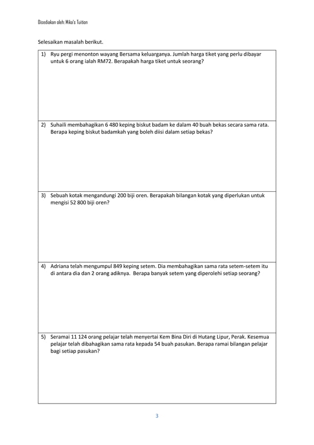 Matematik tahun 4 - Bahagi | PDF
