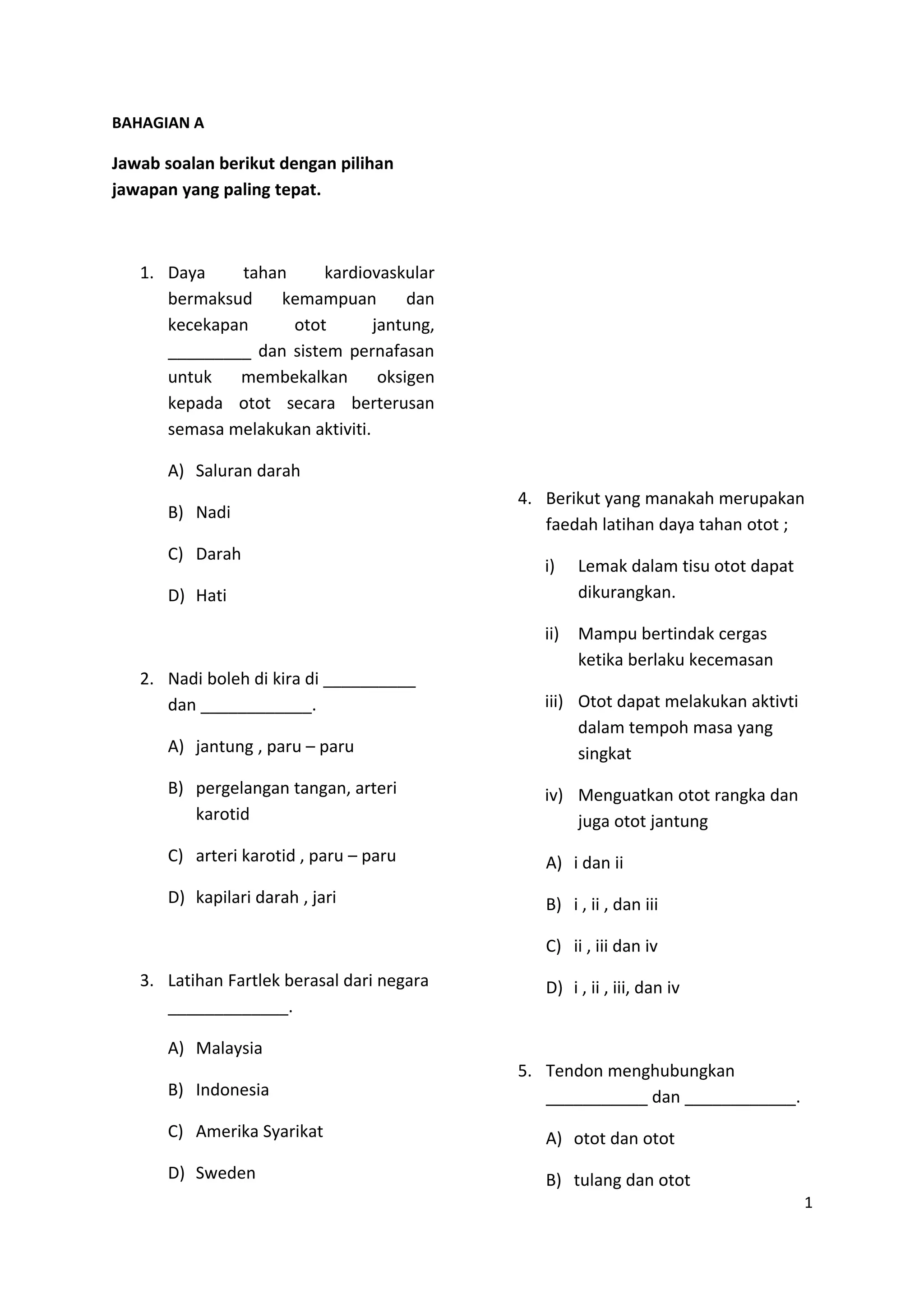 Bahagian a soalan objektif | DOC
