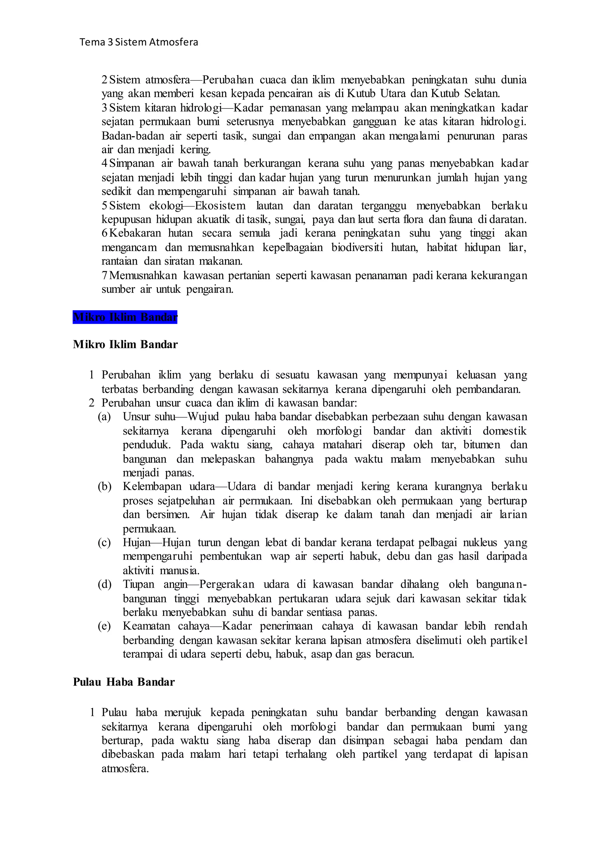 Bahagian A Tema 3 Sistem Atmosfera | DOCX