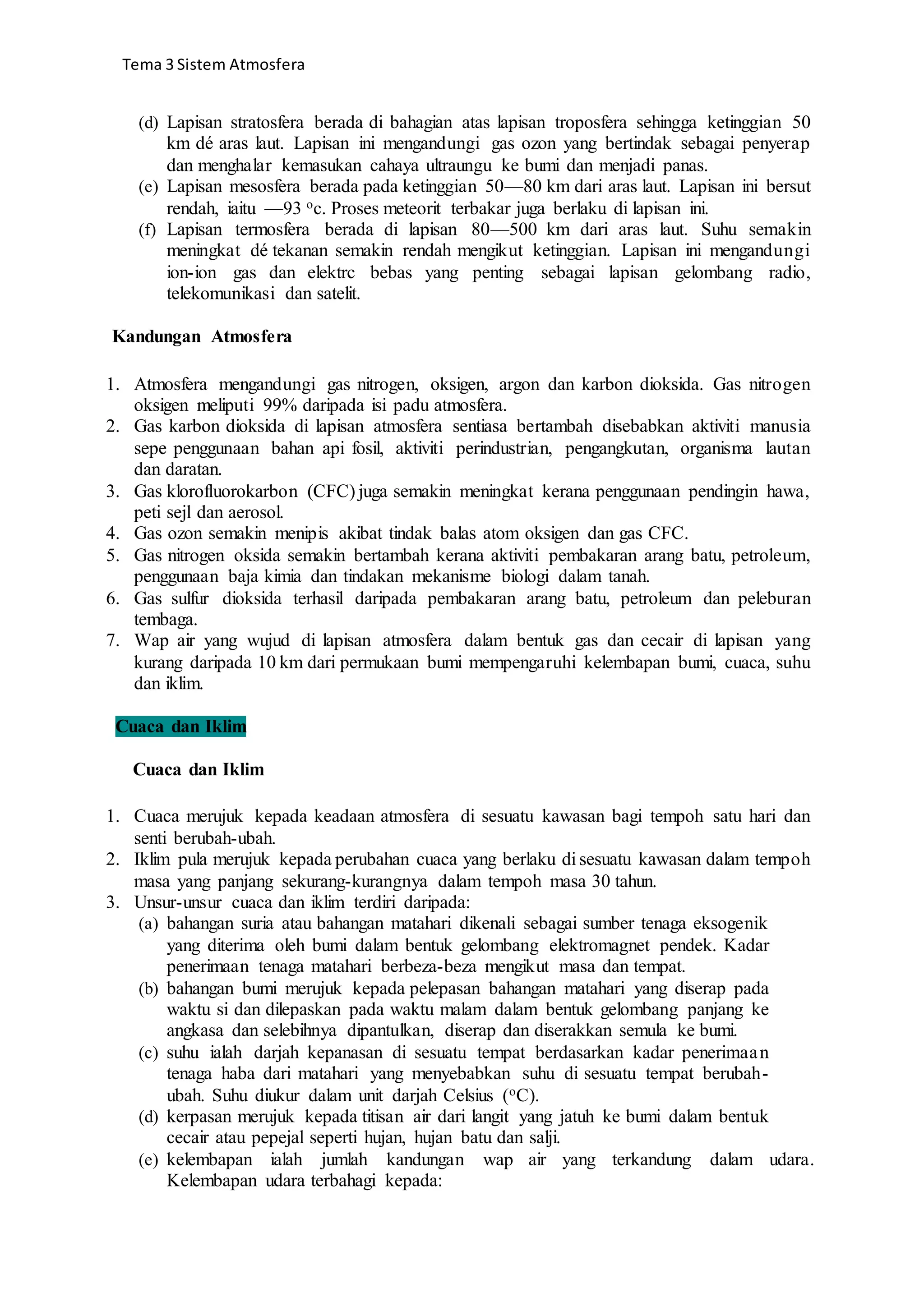 Bahagian A Tema 3 Sistem Atmosfera | DOCX