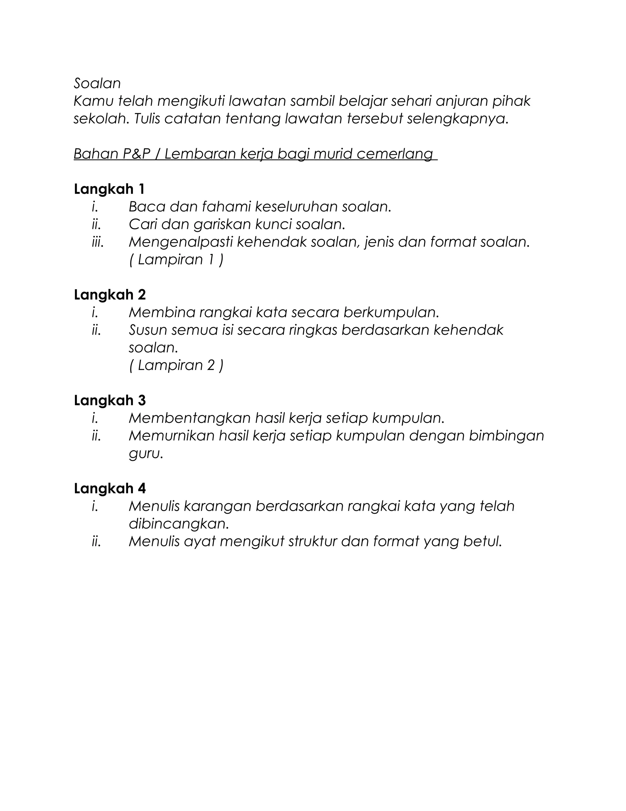 Cadangan Mengajar Murid Menulis Karangan Catatan | DOC